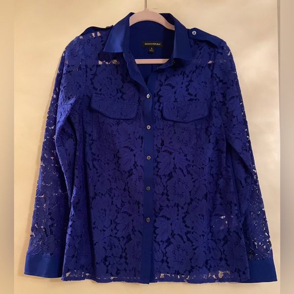 Banana Republic | Tops | Banana Republic Royal Blue Lace Blouse | Poshmark